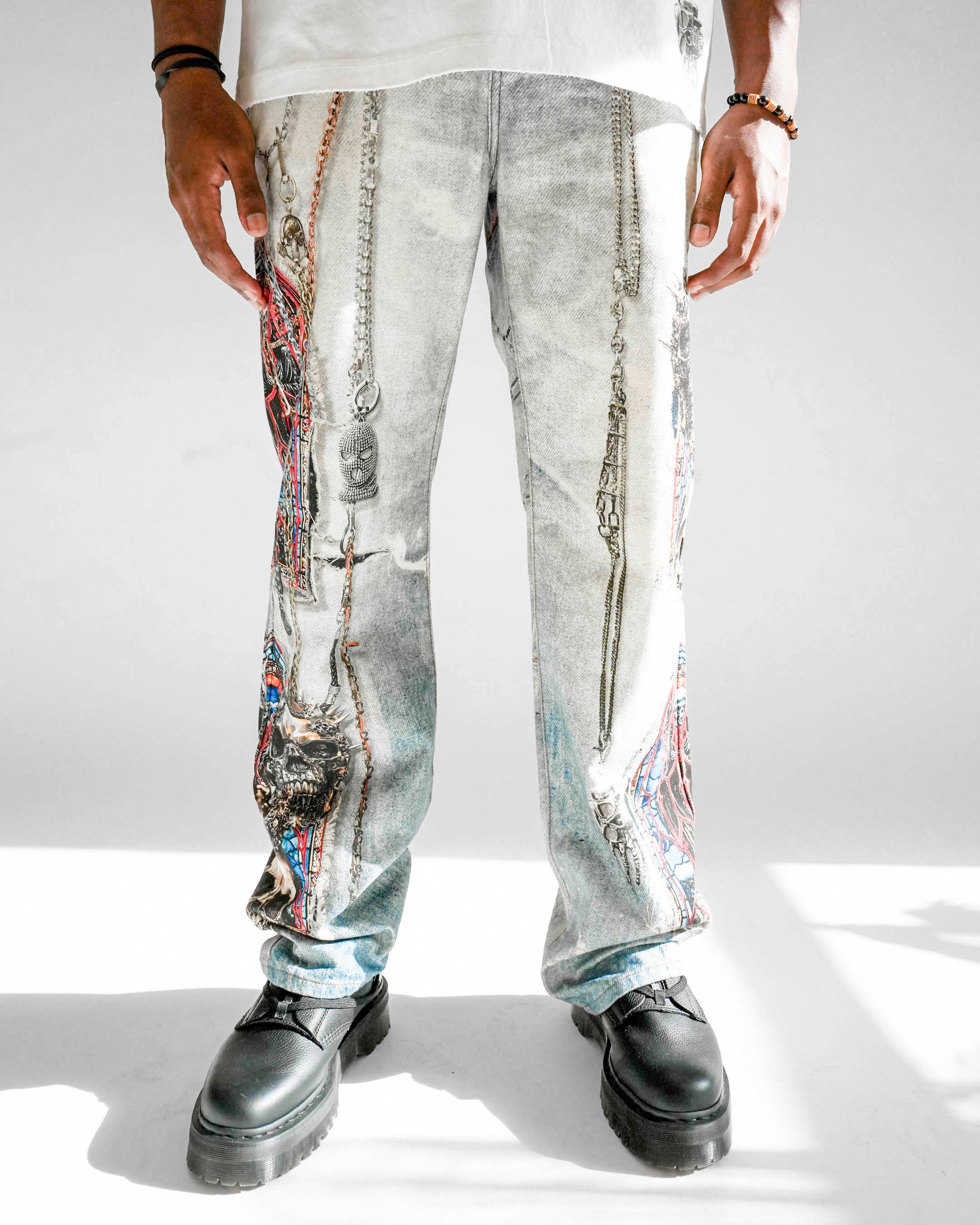 Preme Purgatory Chains Light Indigo Denim Jean – Printed Denim Graphic